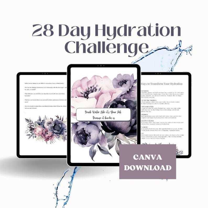 Floral Hydration Challenge Tracker | Printable 28 Day Water Journal ...