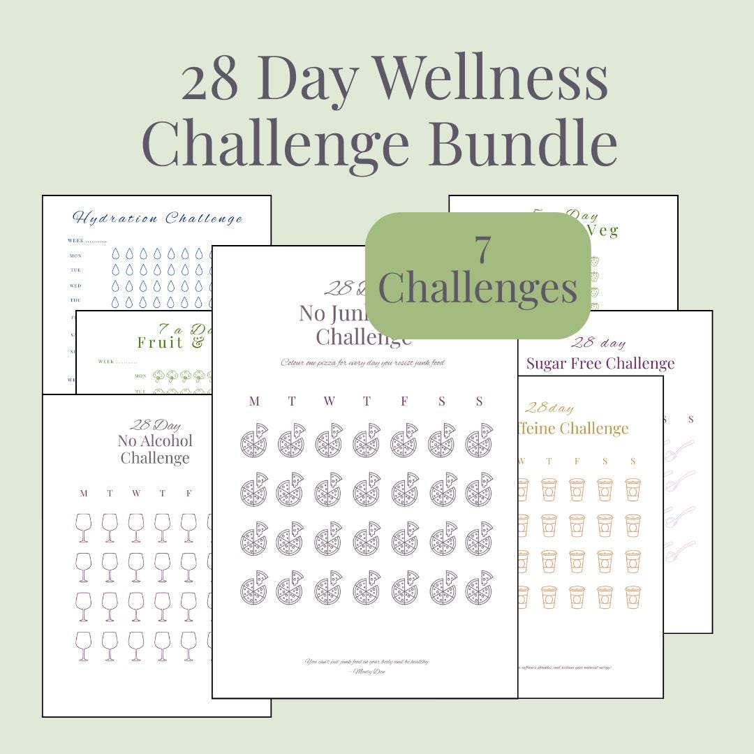 28 Day Wellness Challenge Bundle | Printable Habit Tracker - Etsy