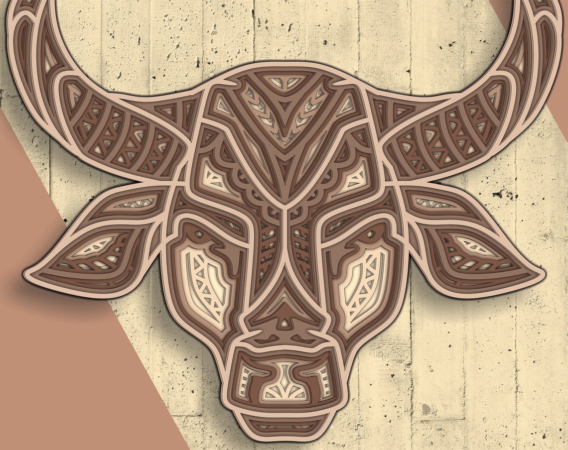 Bull 3D Layered SVG, Digital Download, Ai Cdr Eps Png Dwg Dxf File for ...