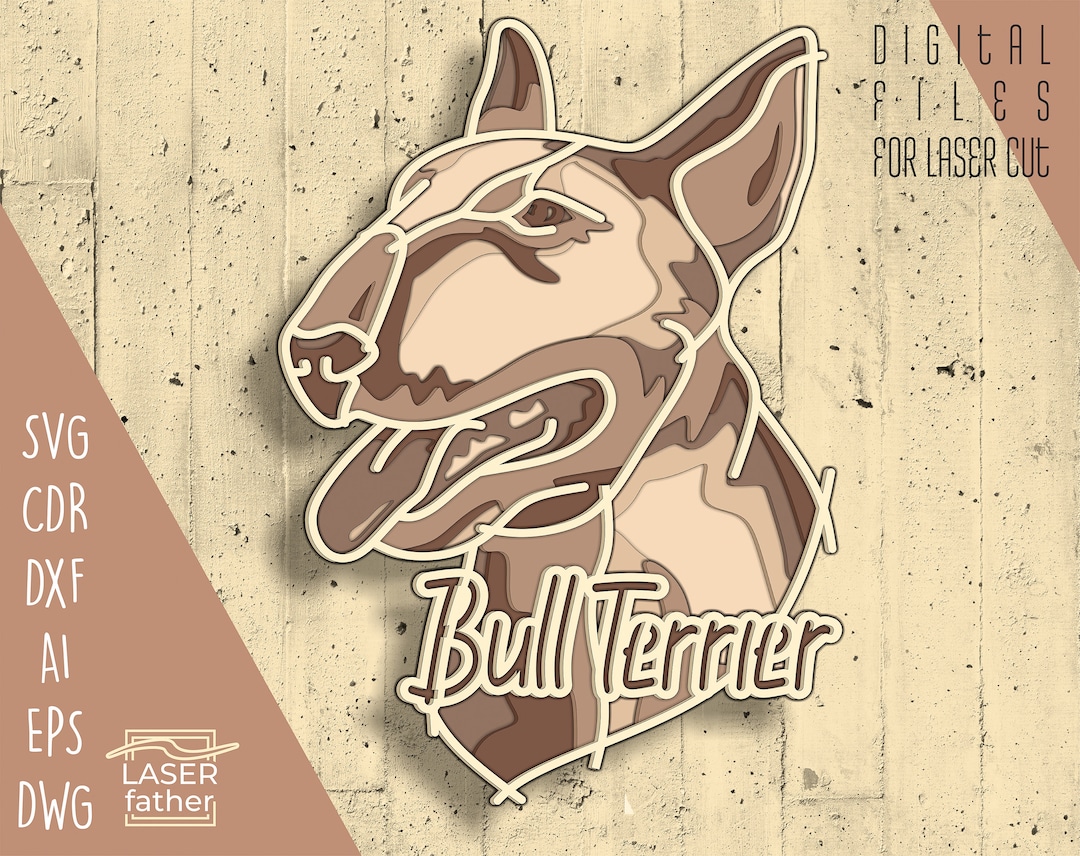 3D Layered Bull Terrier SVG File, Laser Cutouts, Digital Download Ai ...