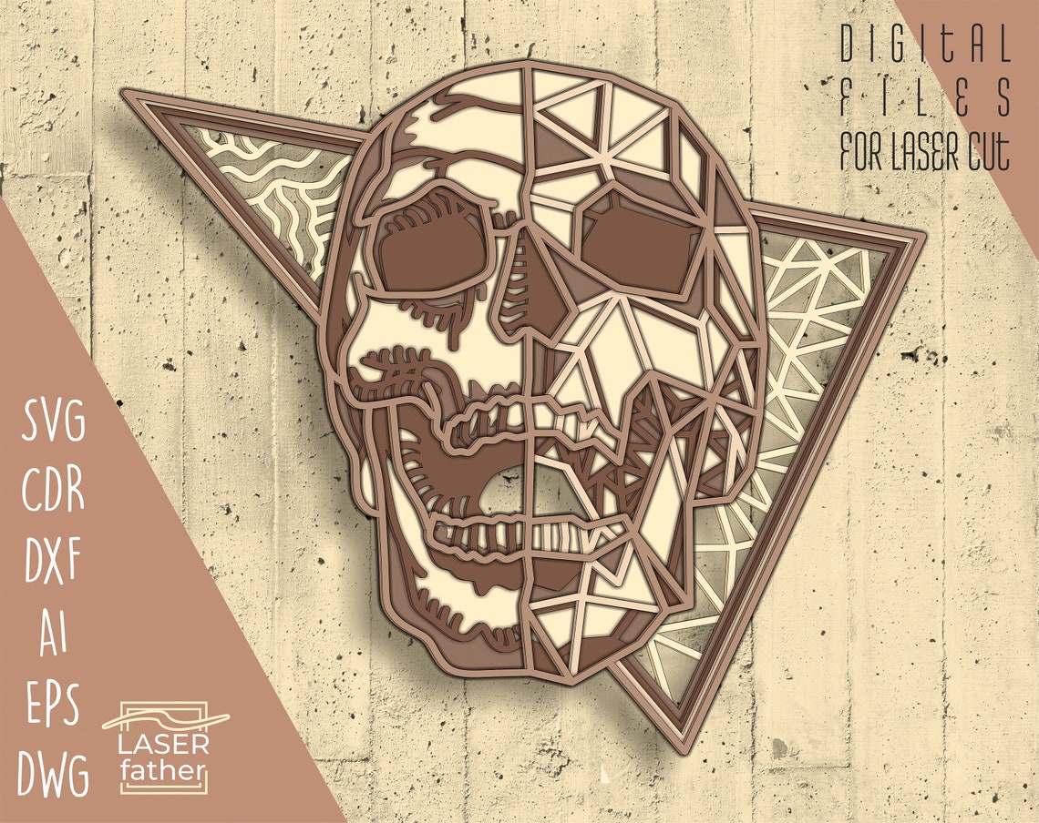 Skull 3D Layered SVG File, Wood Laser Cutting, Digital Download Svg Ai ...