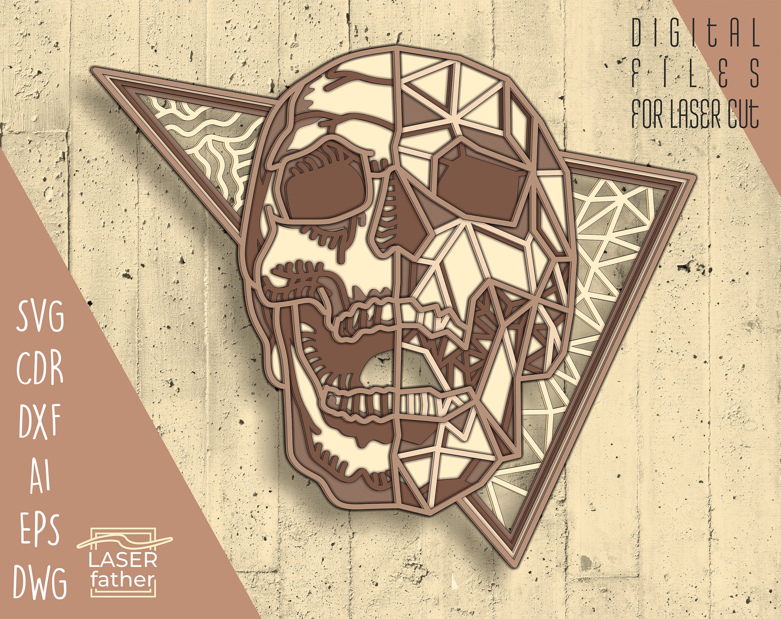 Skull 3D Layered SVG File, Wood Laser Cutting, Digital Download Svg Ai ...