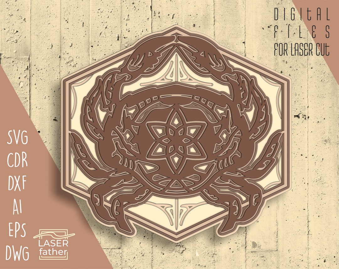 3D Crab Multilayer SVG File, Digital Download Ai Cdr Eps Png Dwg Dxf ...