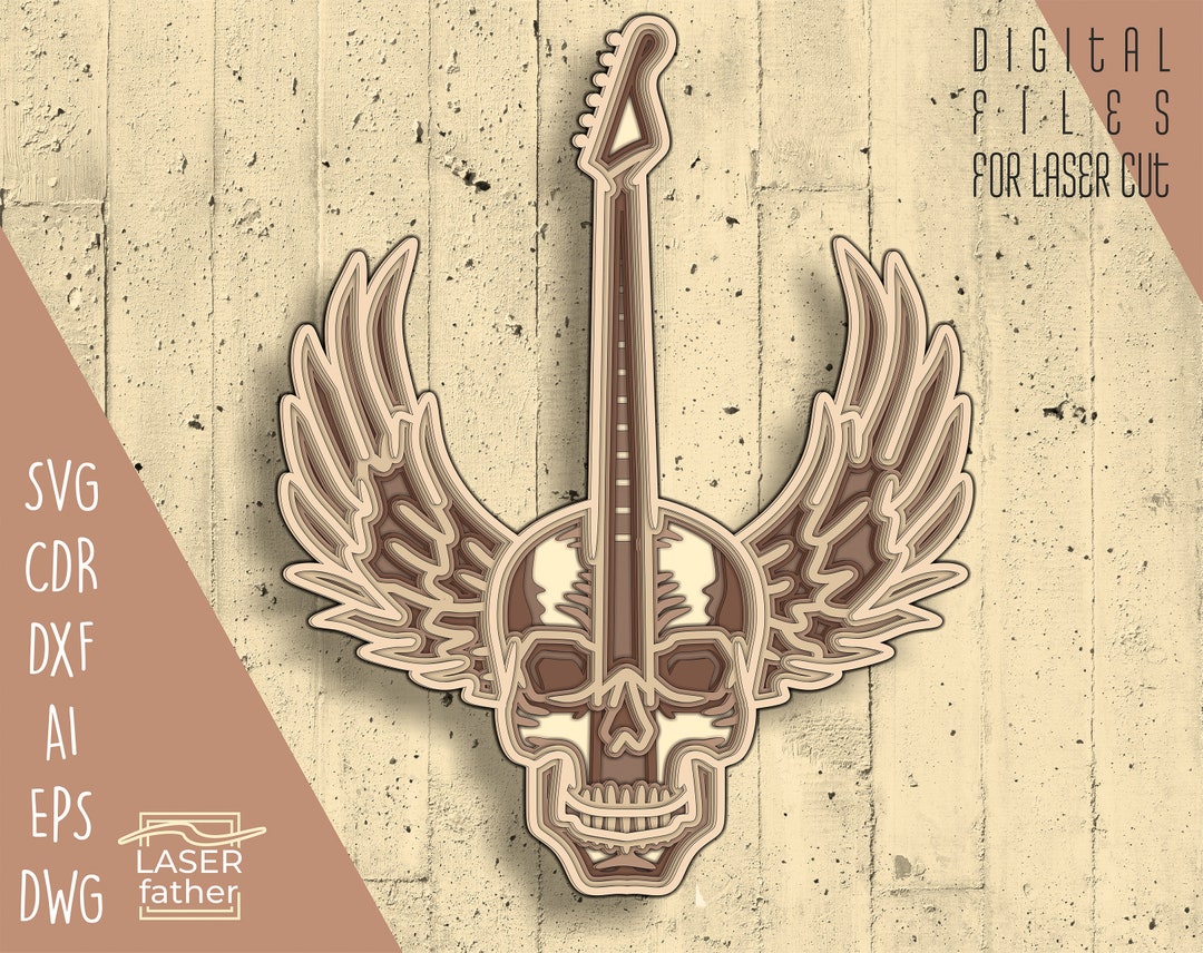 3D Electric Guitar Multilayered SVG Design Rock Music Fan Gift Skull ...