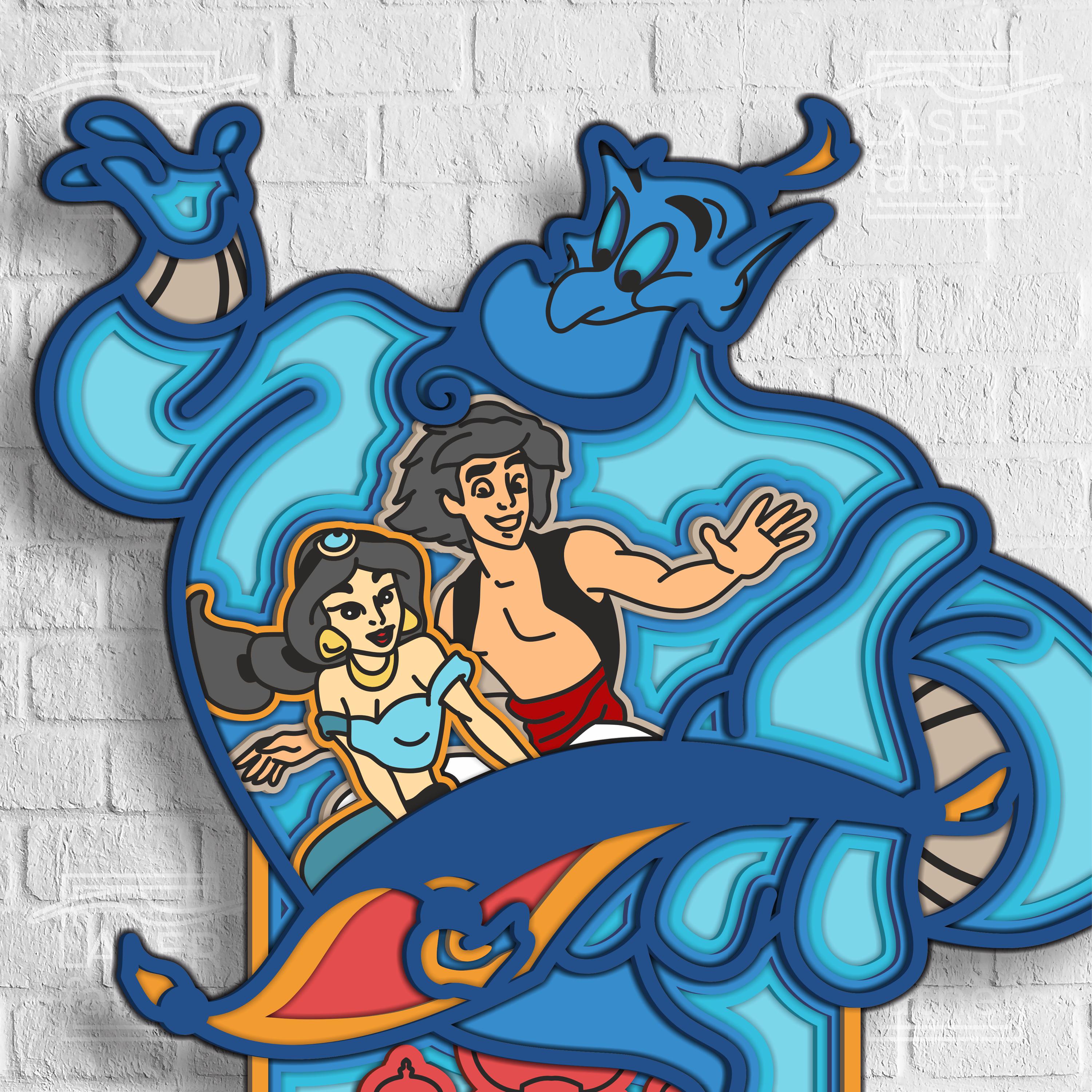Aladdin SVG, Princess Jasmine SVG, 3D Layered Laser Cut Files, Genie ...