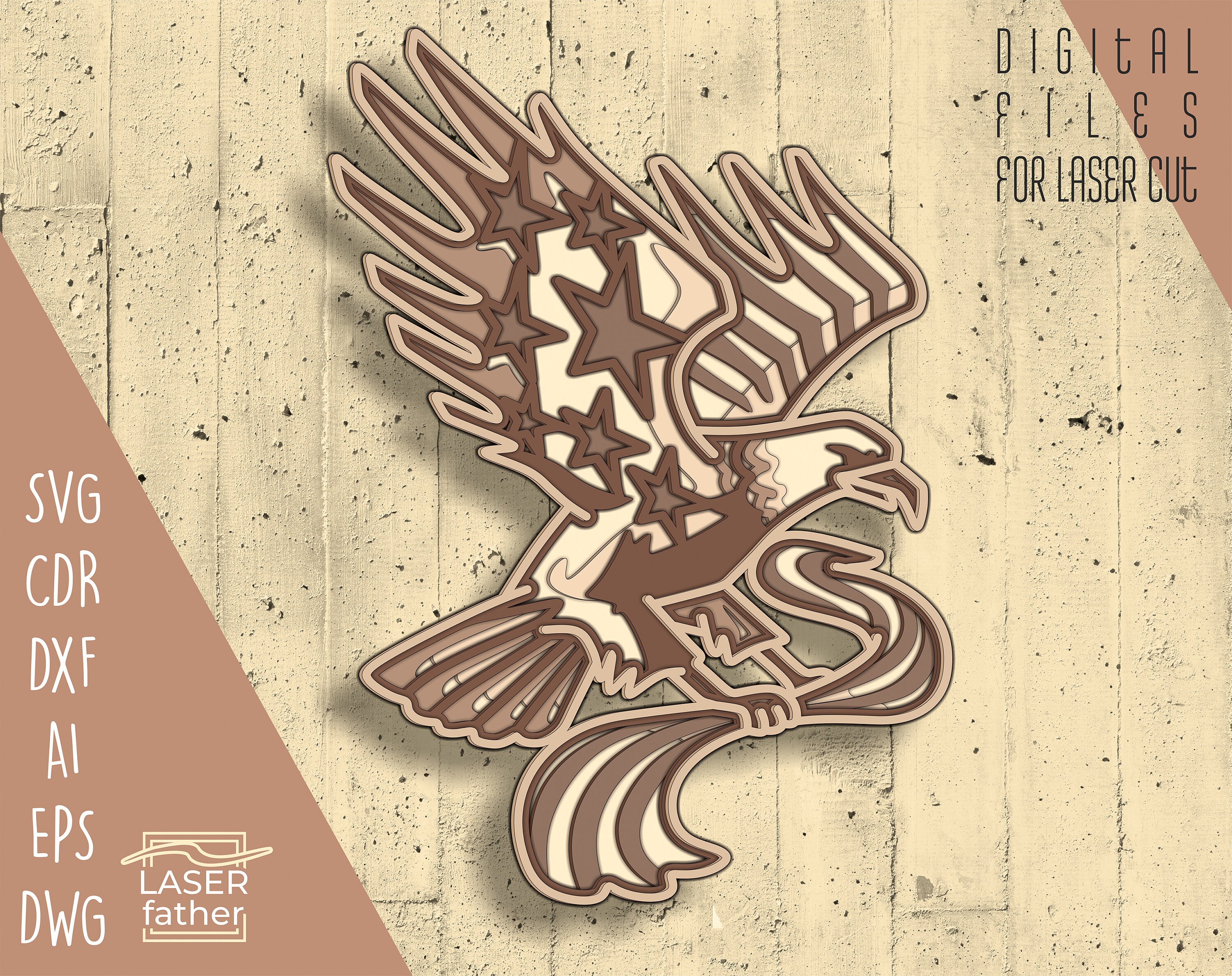 Multilayered Eagle SVG 3D Design Mandala Files Ai Cdr Eps Png Dwg Dxf ...