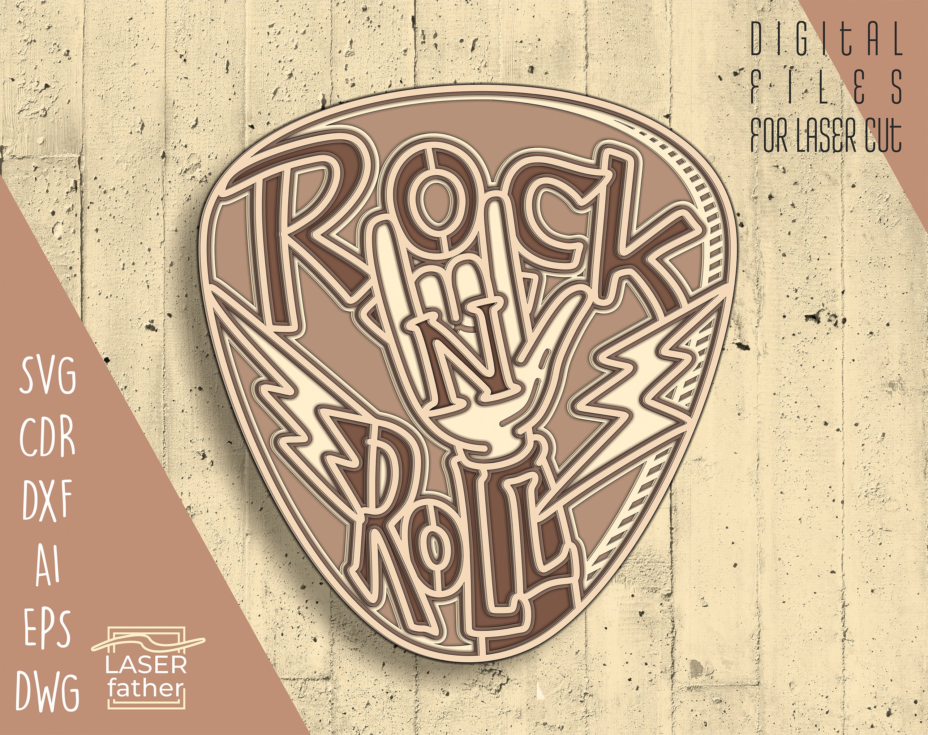 Rock N Roll 3D Multilayered SVG Files, Digital Dowland Ai Cdr Eps Png ...