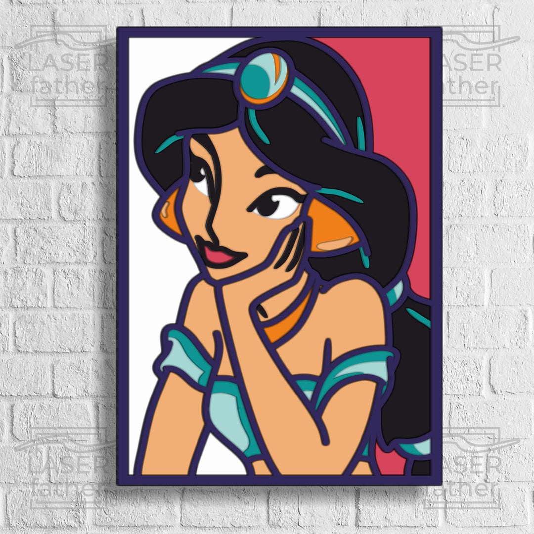 Jasmine SVG, Disneyworld Princess SVG, Cartoon Shadow Box, 3D Laser Cut ...