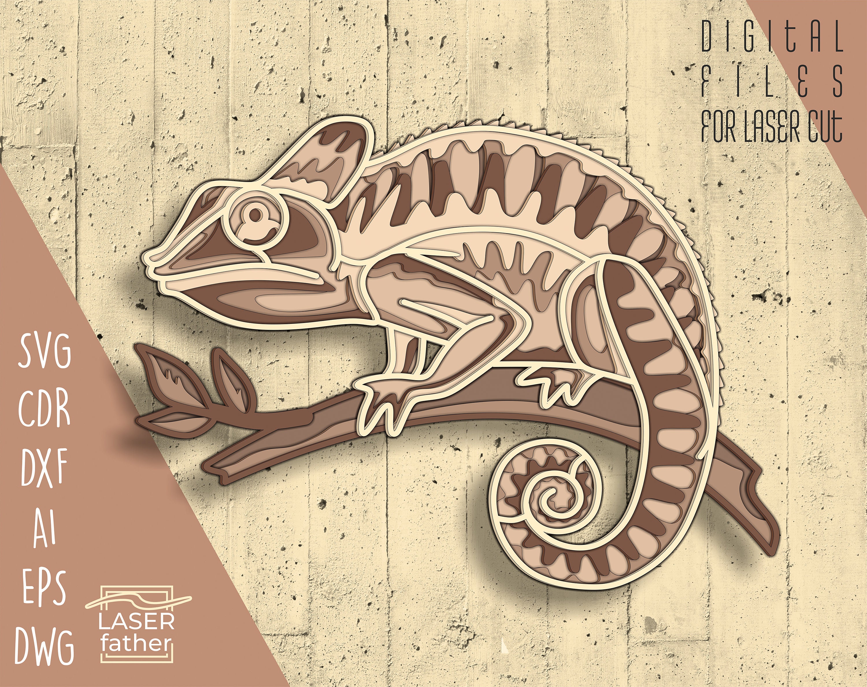 3D Layered SVG Chameleon, Laser Cutting Files, Digital Download Ai Cdr ...