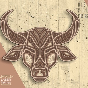 Bull 3D Layered SVG, Digital Download, Ai Cdr Eps Png Dwg Dxf File for ...