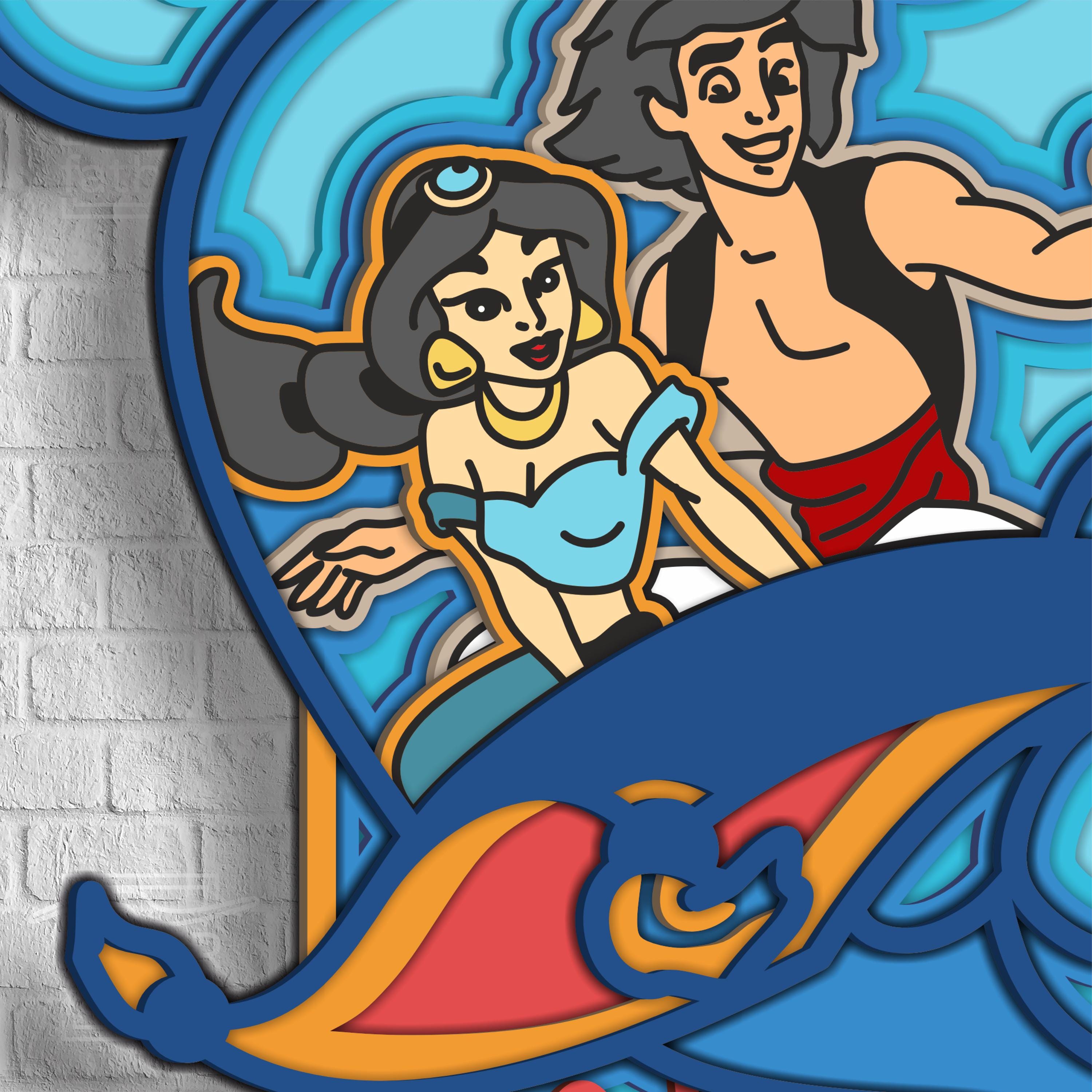 Aladdin SVG, Princess Jasmine SVG, 3D Layered Laser Cut Files, Genie ...