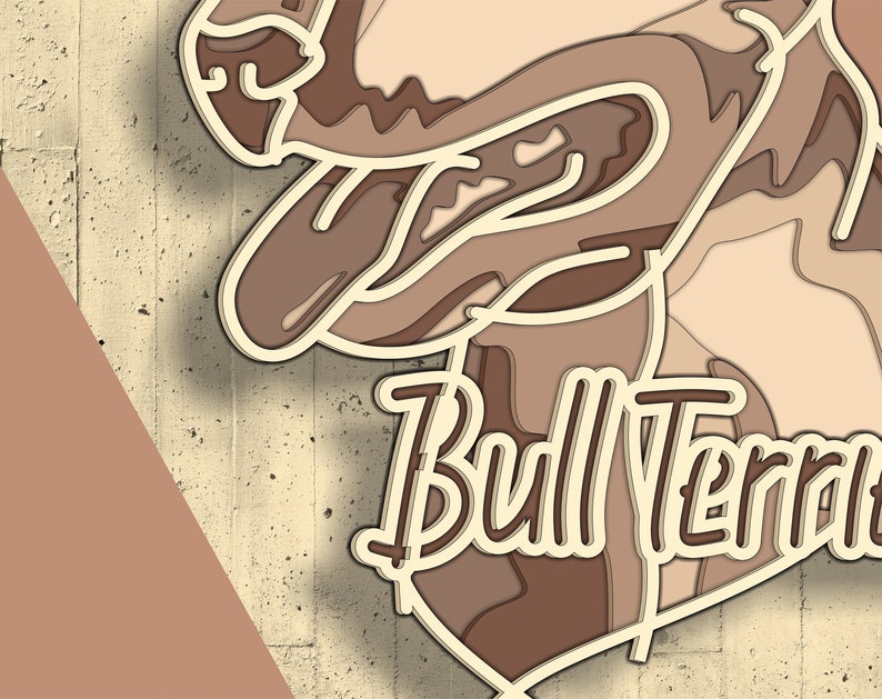 Archivo SVG Bull Terrier en capas 3D, recortes láser, descarga digital ...