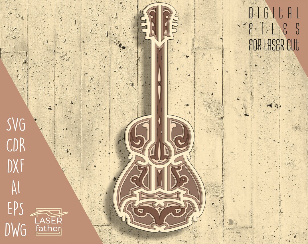 Decorative Guitar 3D Multilayer SVG File for Laser Cut, Digital ...