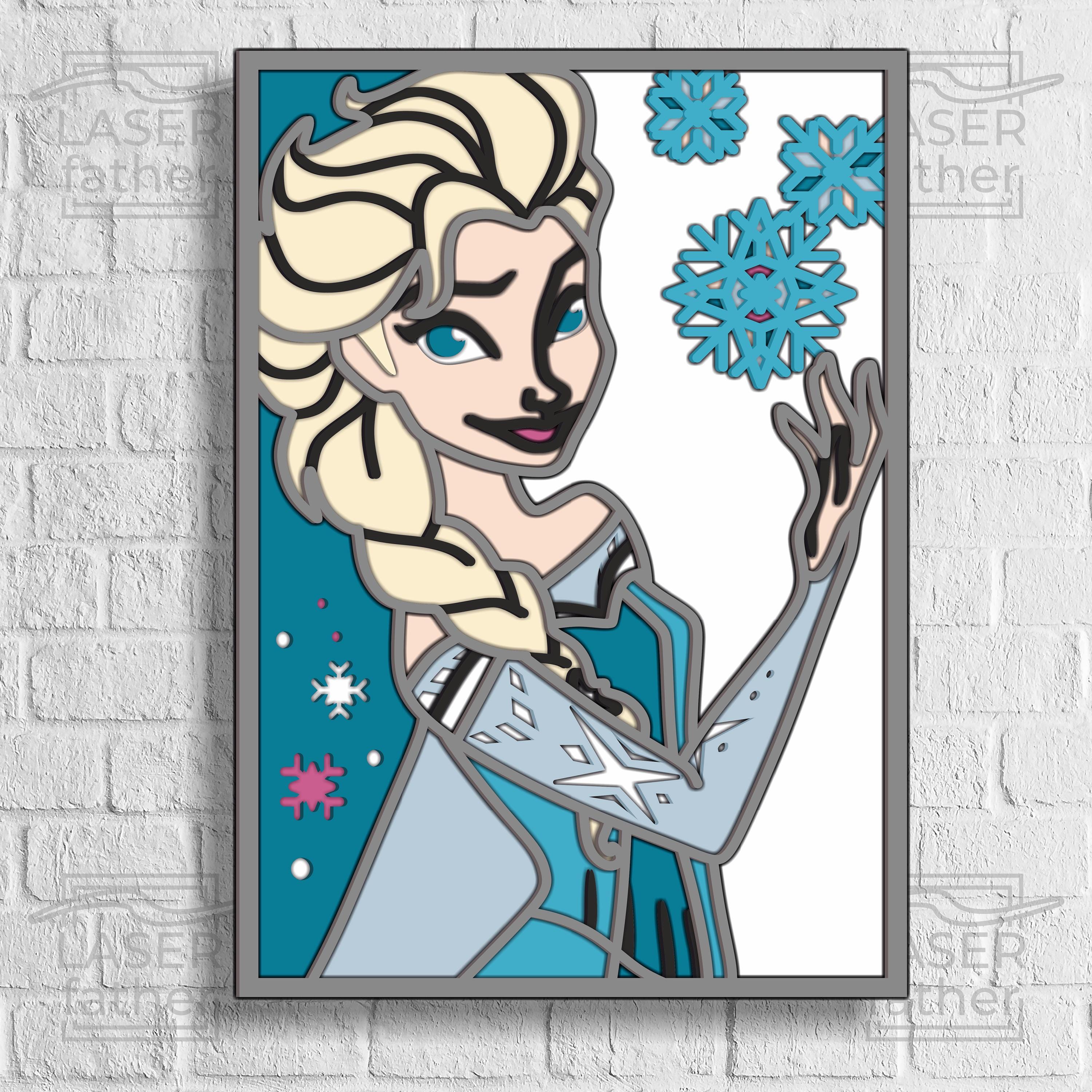 Elsa Laser Cut, Disneyland Princess SVG, Layered Paper Cut, Instant Download Cdr Dxf Ai Dwg Eps ...