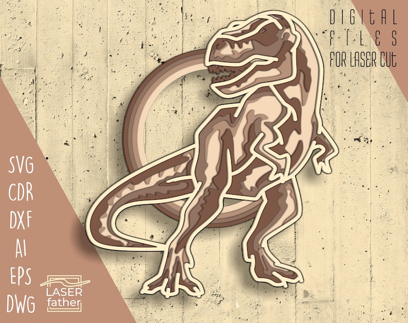 3D Multilayered T-rex SVG, Digital Download Ai Cdr Eps Png Dwg Dxf File ...