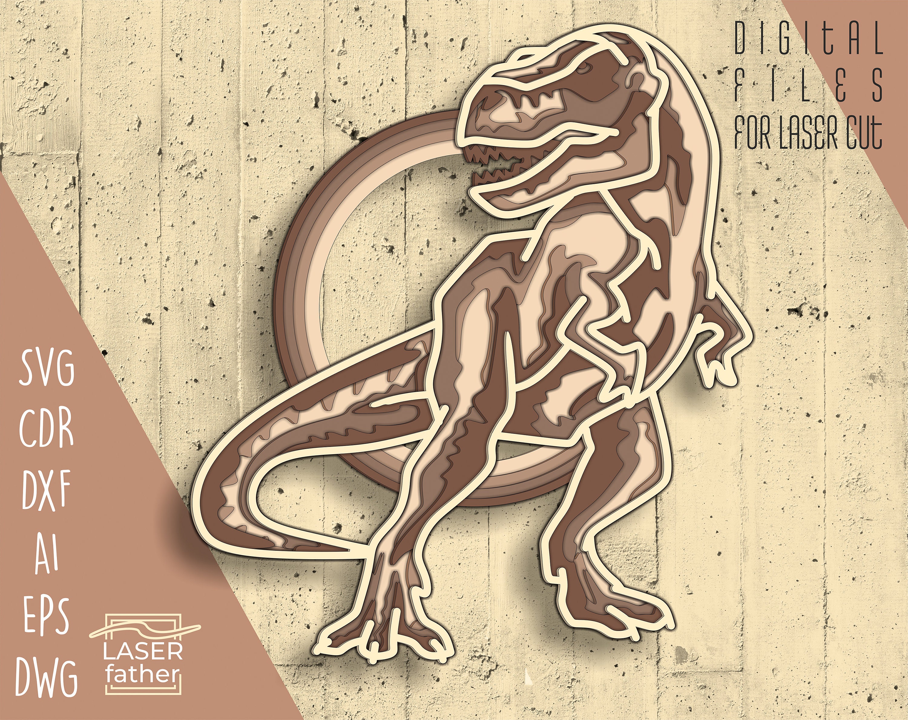 3D Multilayered T-rex SVG, Digital Download Ai Cdr Eps Png Dwg Dxf File ...