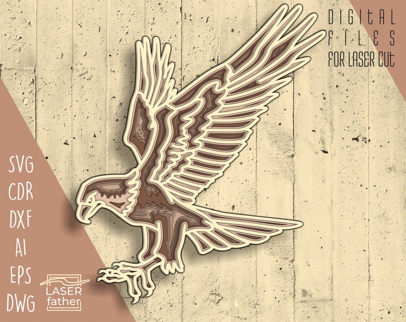3D Layered SVG Eagle, Laser Cut, Instant Digital Download Ai Cdr Eps ...
