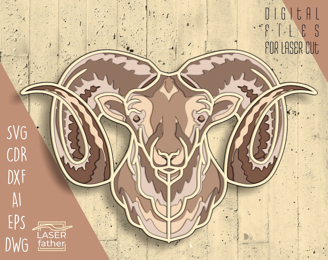 Ram 3D Layered SVG, Digital Download, Ai Cdr Eps Png Dwg Dxf File for ...