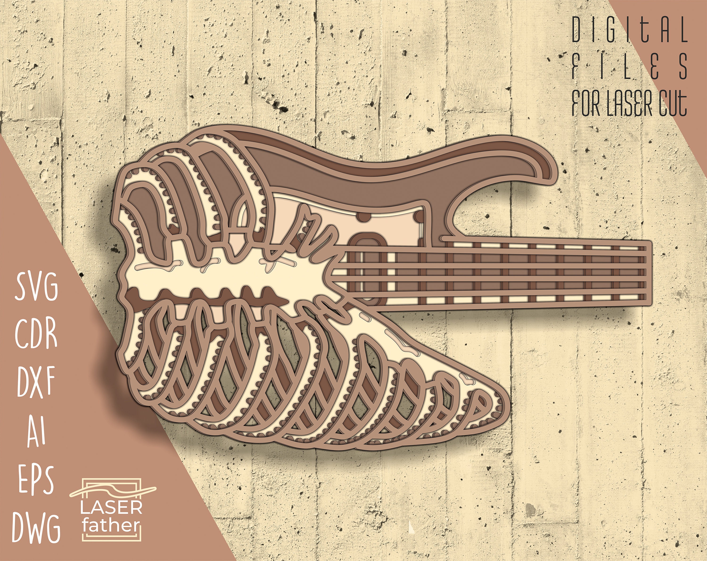Skeleton Guitar Layered 3D SVG, Laser Cut, Music Instrument Art ...