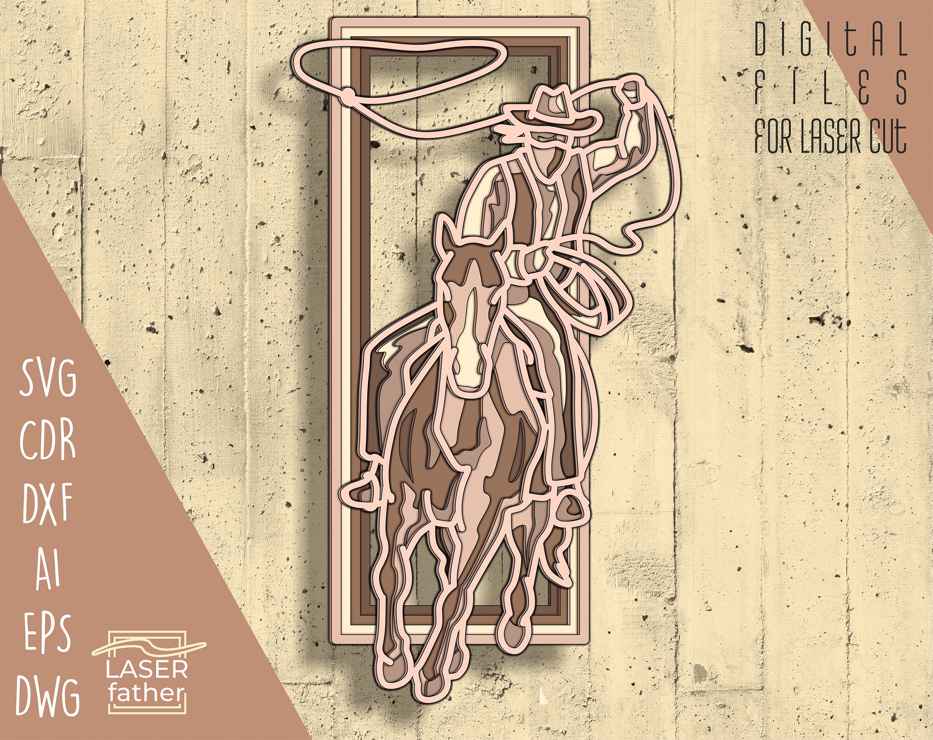 Cowboy Layered SVG 3D Design Cowboy Mandala Files Ai Cdr Eps Png Dwg ...