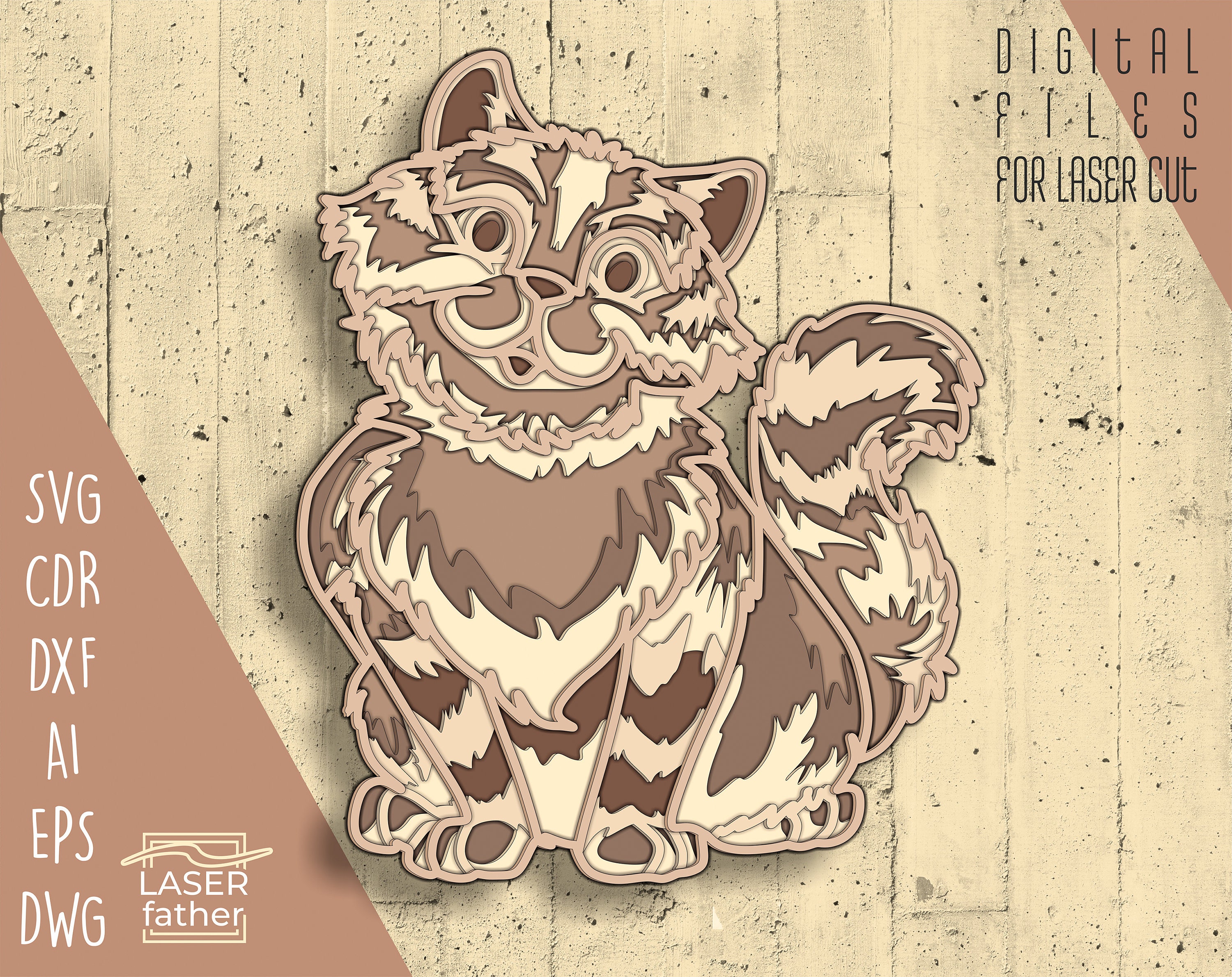 Fat Cat Layered SVG 3D Design Fat Cat Digital Files Ai Cdr Eps Png Dwg ...