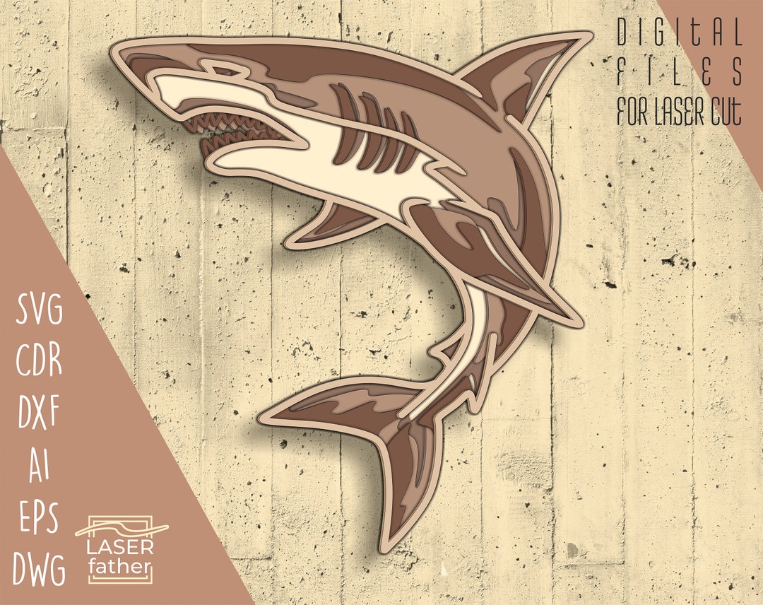 Shark 3D Multilayer SVG, Laser Cut, Digital Download Ai Cdr Eps Png Dwg ...
