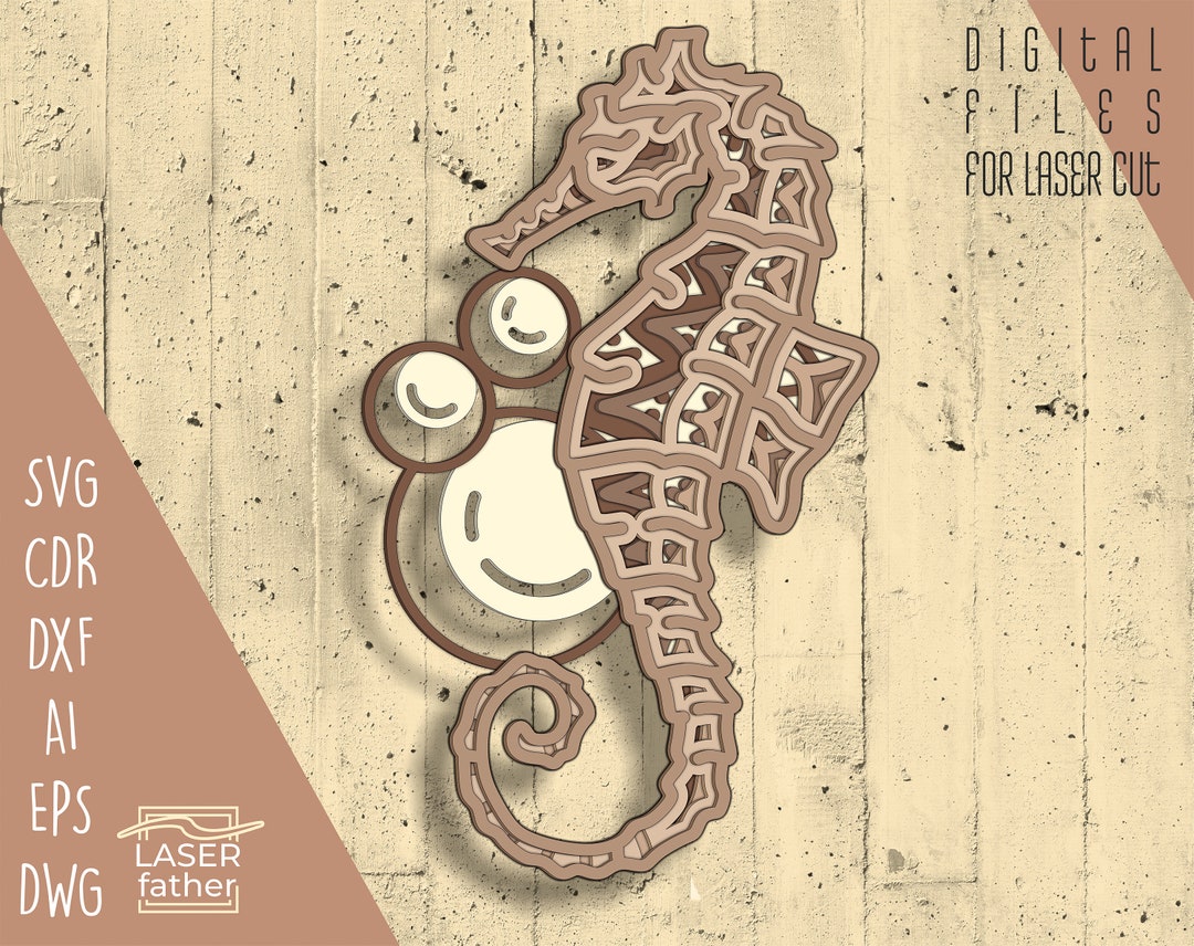 Seahorse 3D Layered SVG File, Laser Cut, Digital Download Ai Cdr Eps ...