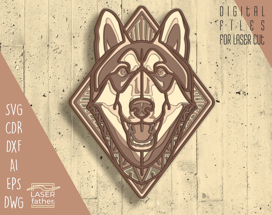 3D Husky Layered SVG File, Wood Laser Cutting, Digital Download Ai Cdr ...