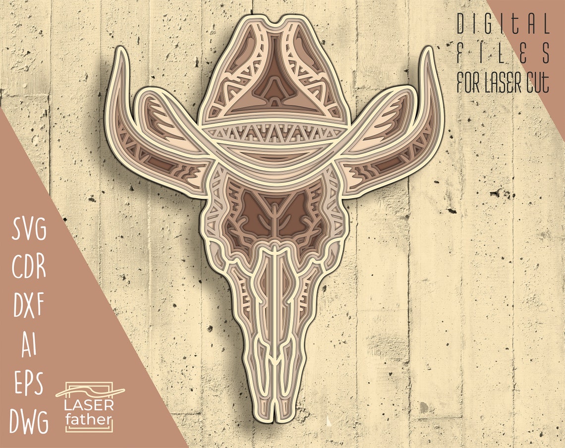 Bull Skull Layered SVG 3D Design Bull Skull Digital Download - Etsy
