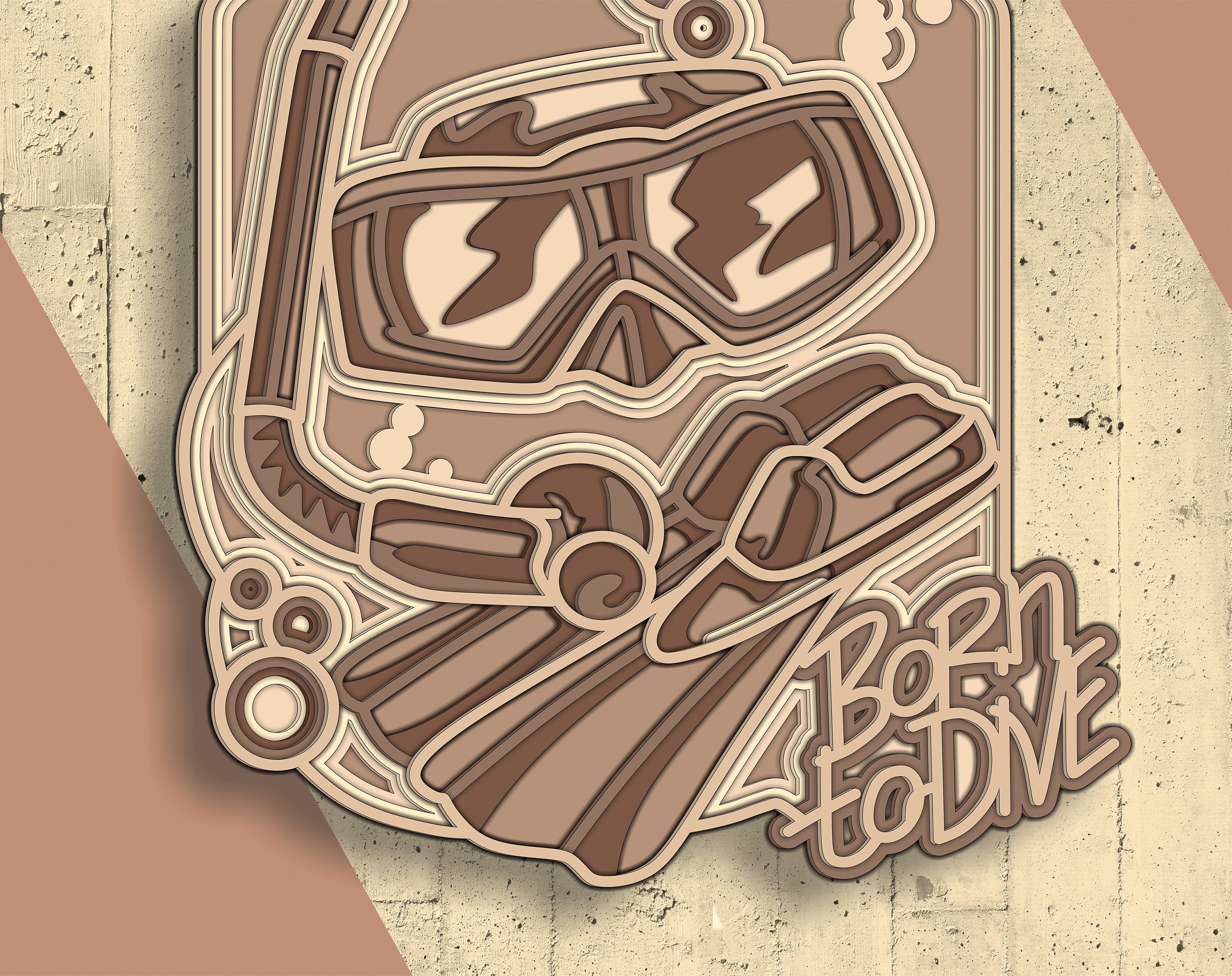 3D Multilayered Diver SVG, Digital Files Ai Cdr Eps Png Dwg Dxf, Laser ...