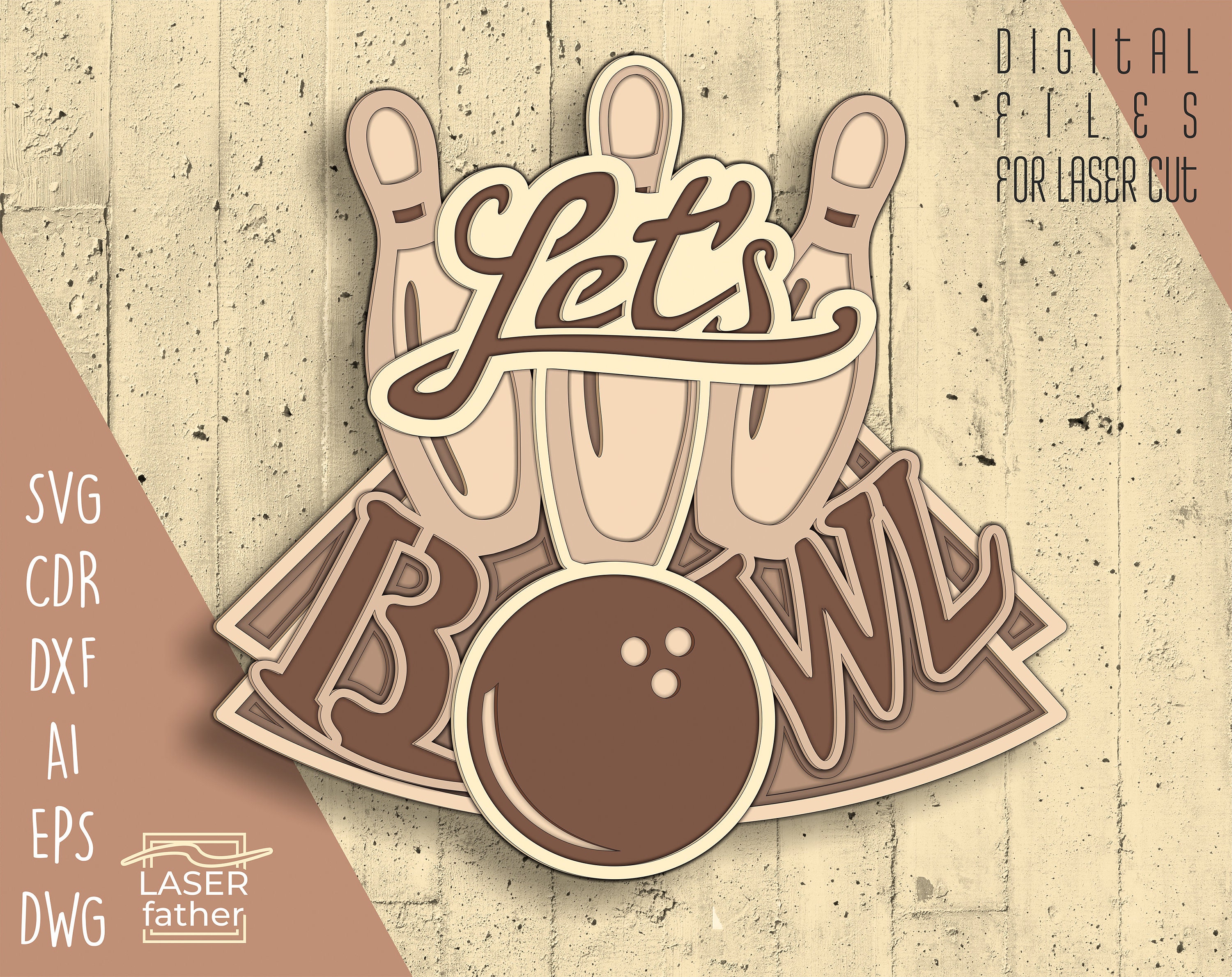 Lets Bowl 3D Layered SVG, Laser Cutting, Cricut Crafts, Bowling Decor ...