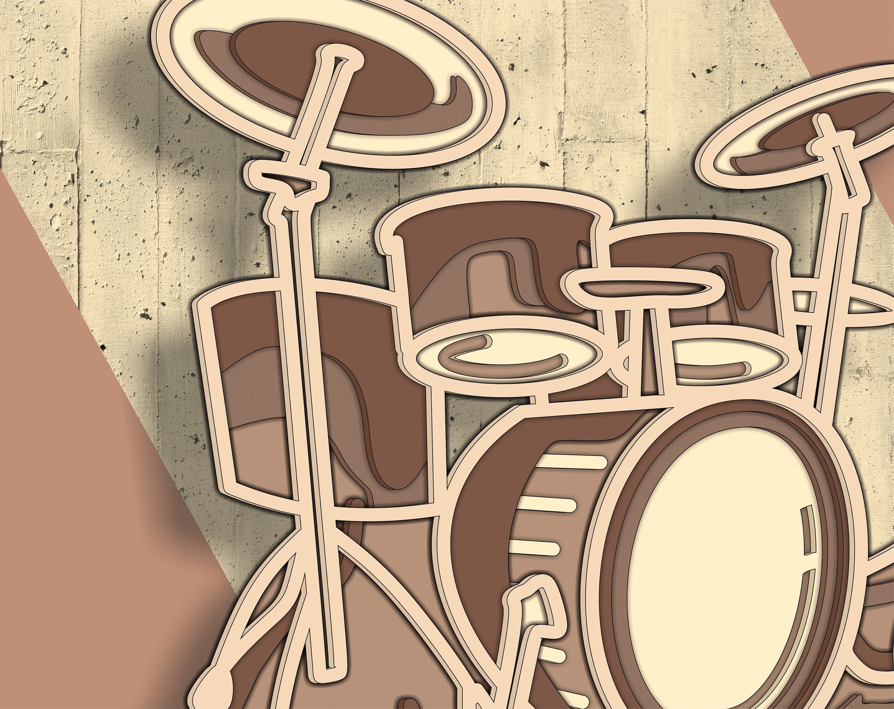 3D Drums Heartbeat Layered SVG, Laser Cut, Digital Files Svg Ai Cdr Eps Png Dwg Dxf, Music ...