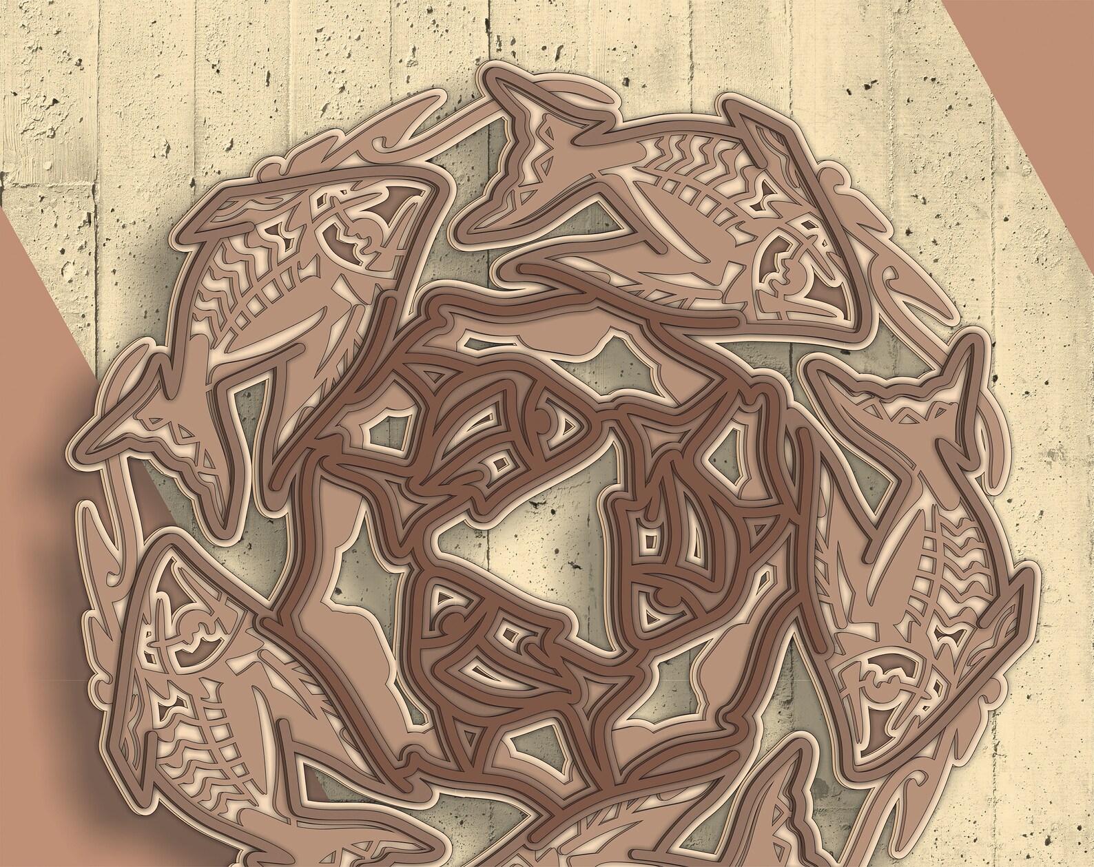 Layered SVG 3D Design Fish Files Ai Cdr Eps Png Dwg Dxf 6 Layers Laser ...