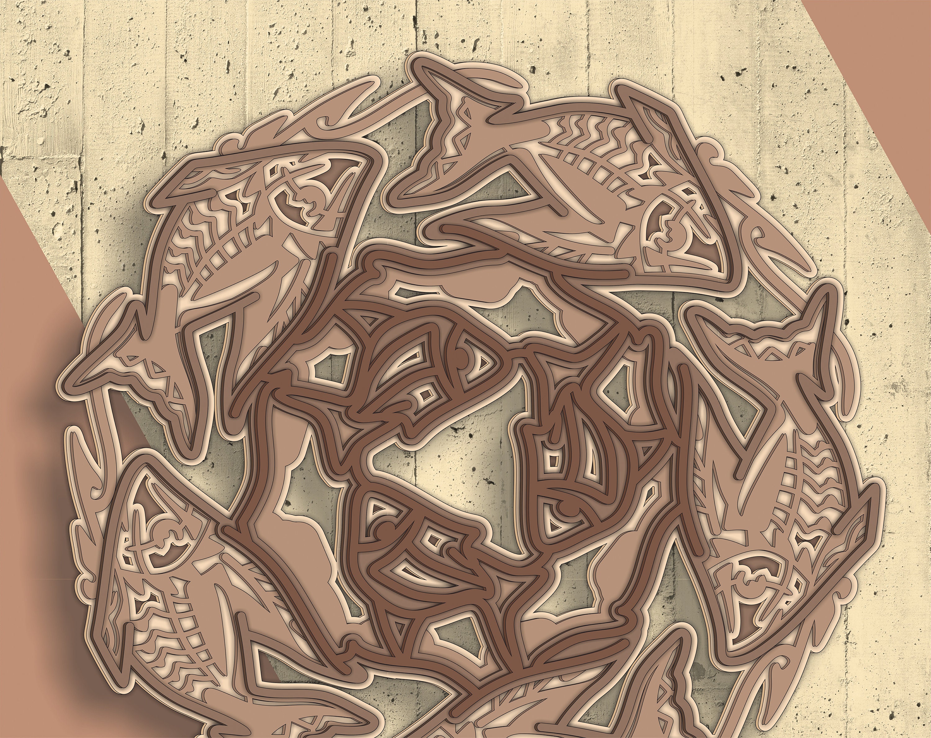 Layered SVG 3D Design Fish Files Ai Cdr Eps Png Dwg Dxf 6 Layers Laser ...