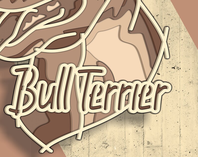 Archivo SVG Bull Terrier en capas 3D, recortes láser, descarga digital ...