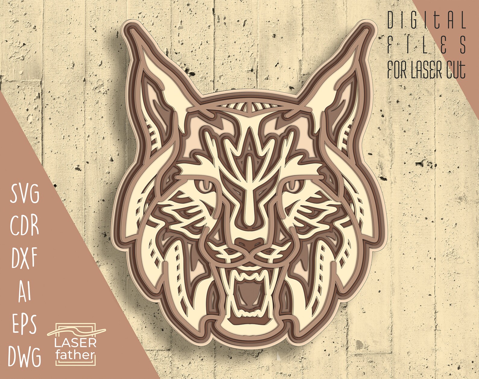 Lynx 3D Multilayer SVG, Digital Download, Ai Cdr Eps Png Dwg Dxf Files ...