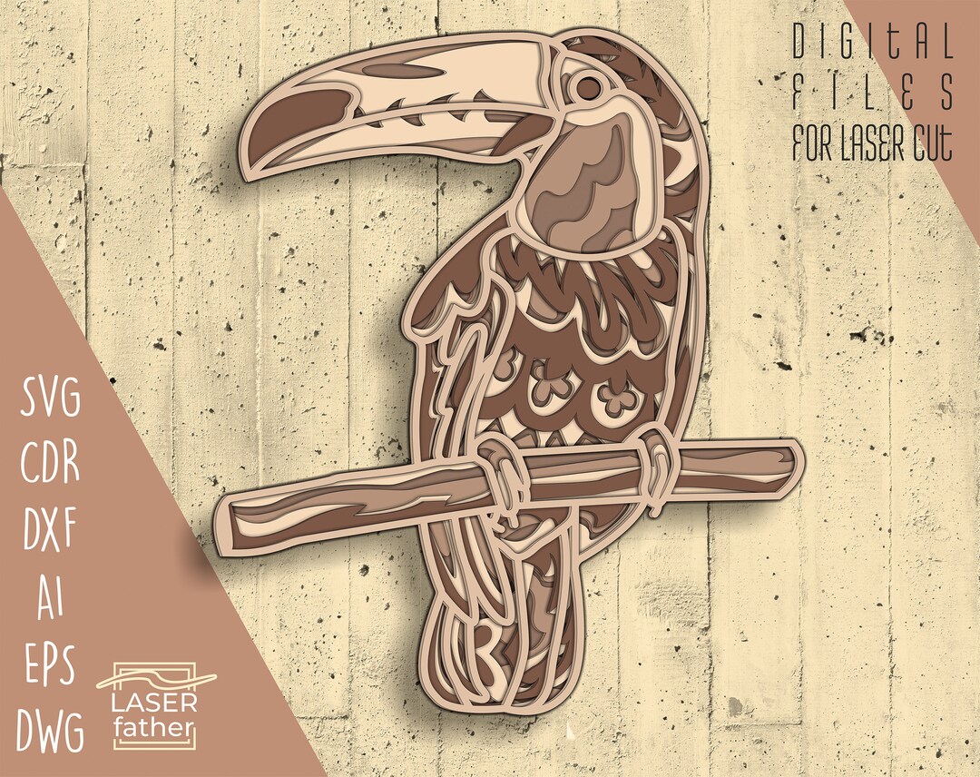 3D Toucan Layered SVG, Laser Cut File, Instant Download Ai Cdr Eps Png ...