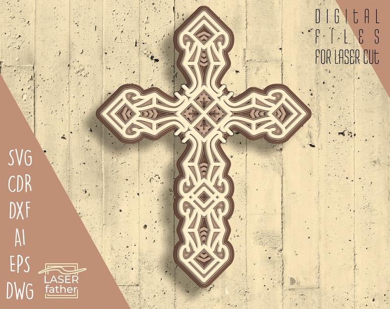 3D Cross Multilayered SVG, Laser Cut, Digital Files Ai Cdr Eps Png Dwg ...