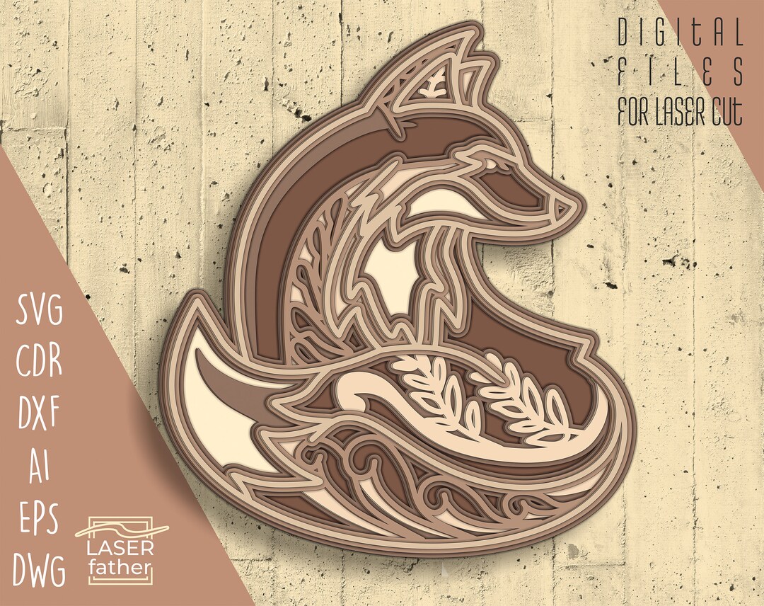 Fox Multilayered SVG 3D Design Fox Laser Cut Files Ai Cdr Eps Png Dwg ...