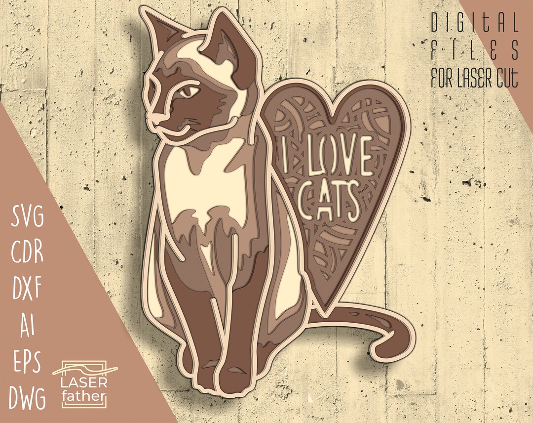 Cat 3D Multilayer SVG, Laser Cut Files, Digital Download Ai Cdr Eps Png ...