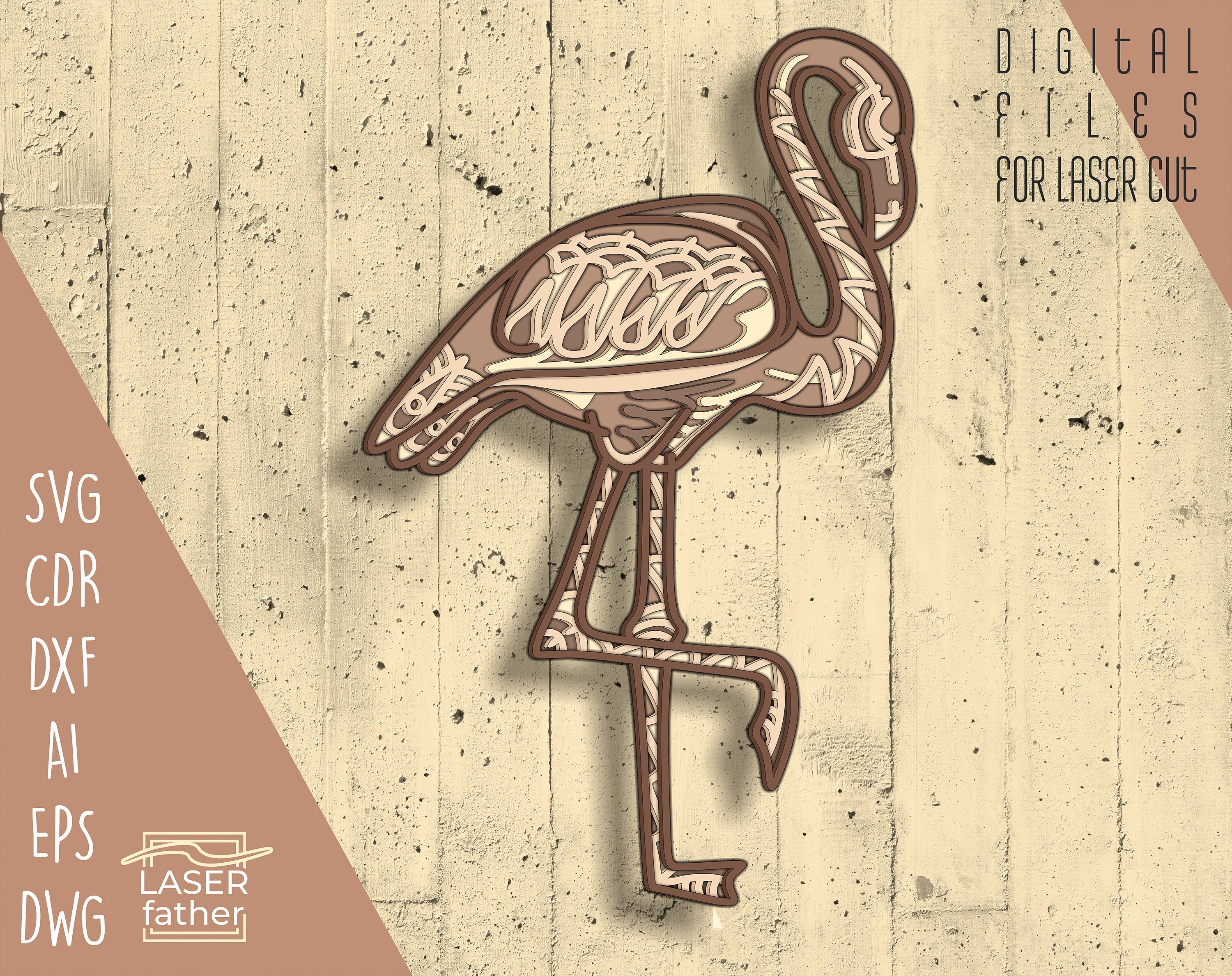 Flamingo 3D Multilayer SVG, Laser Cut File, Digital Download Ai Cdr Eps ...