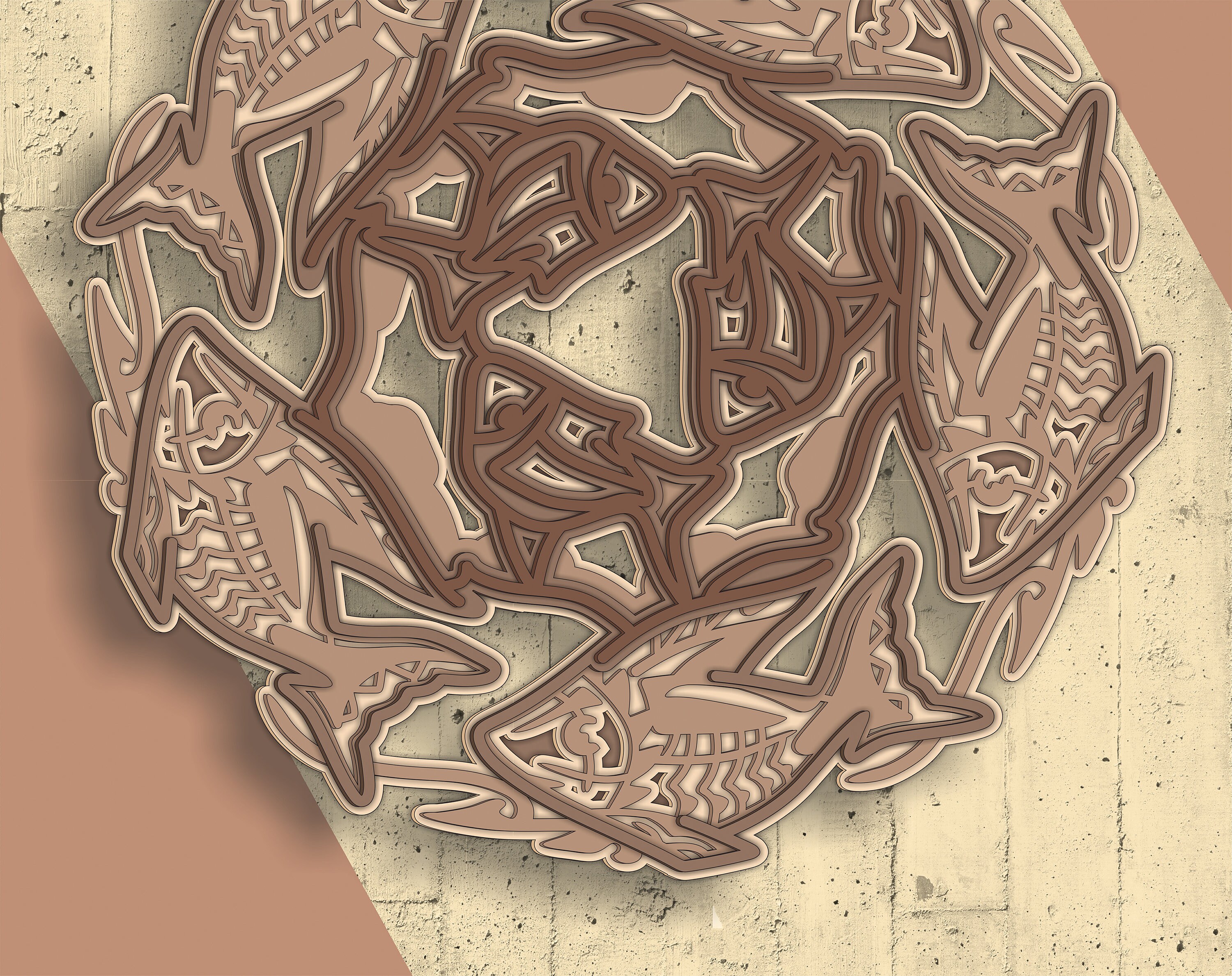 Layered SVG 3D Design Fish Files Ai Cdr Eps Png Dwg Dxf 6 Layers Laser ...