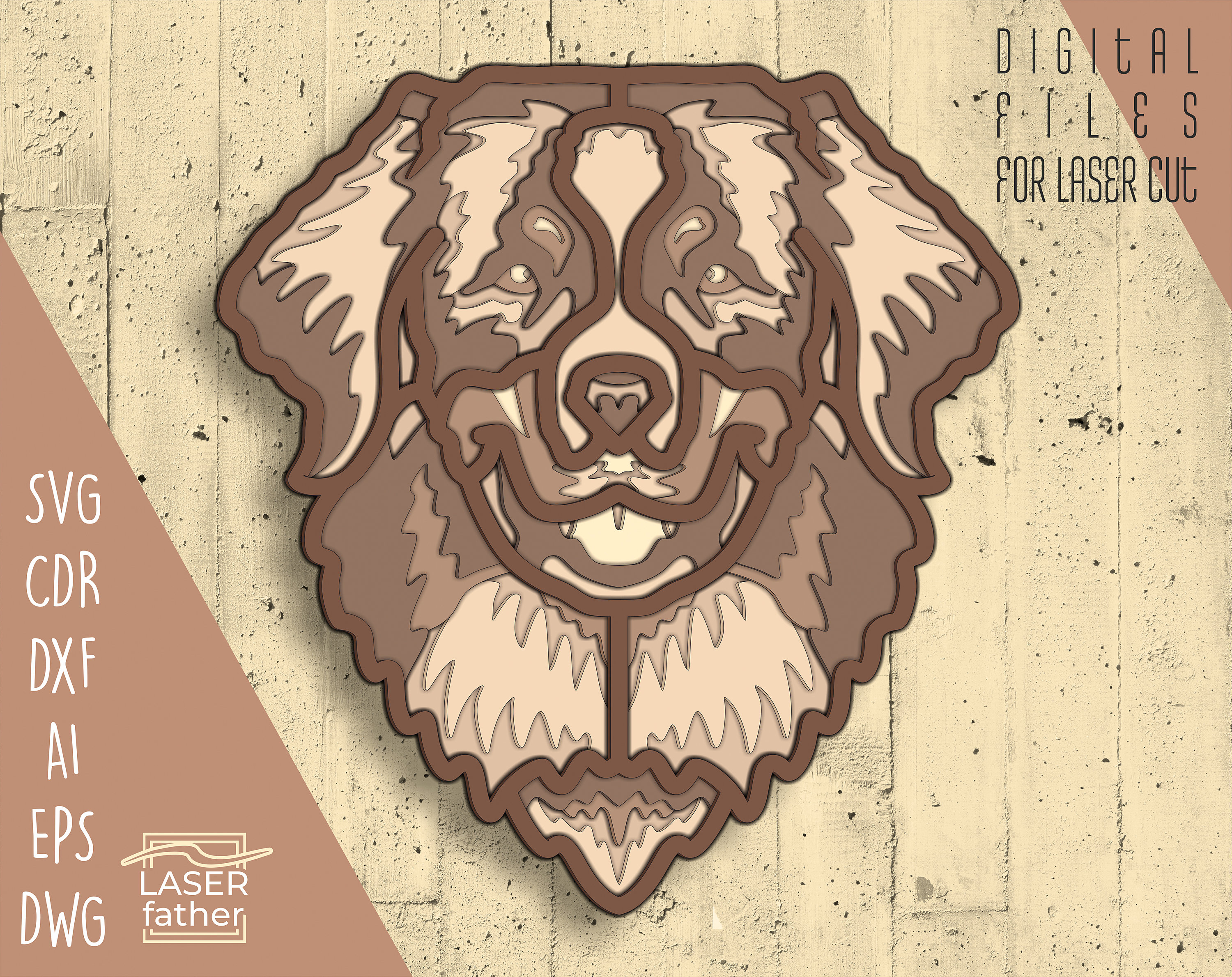 Dog Face 3D Multilayer SVG, Digital Download, Ai Cdr Eps Png Dwg Dxf ...