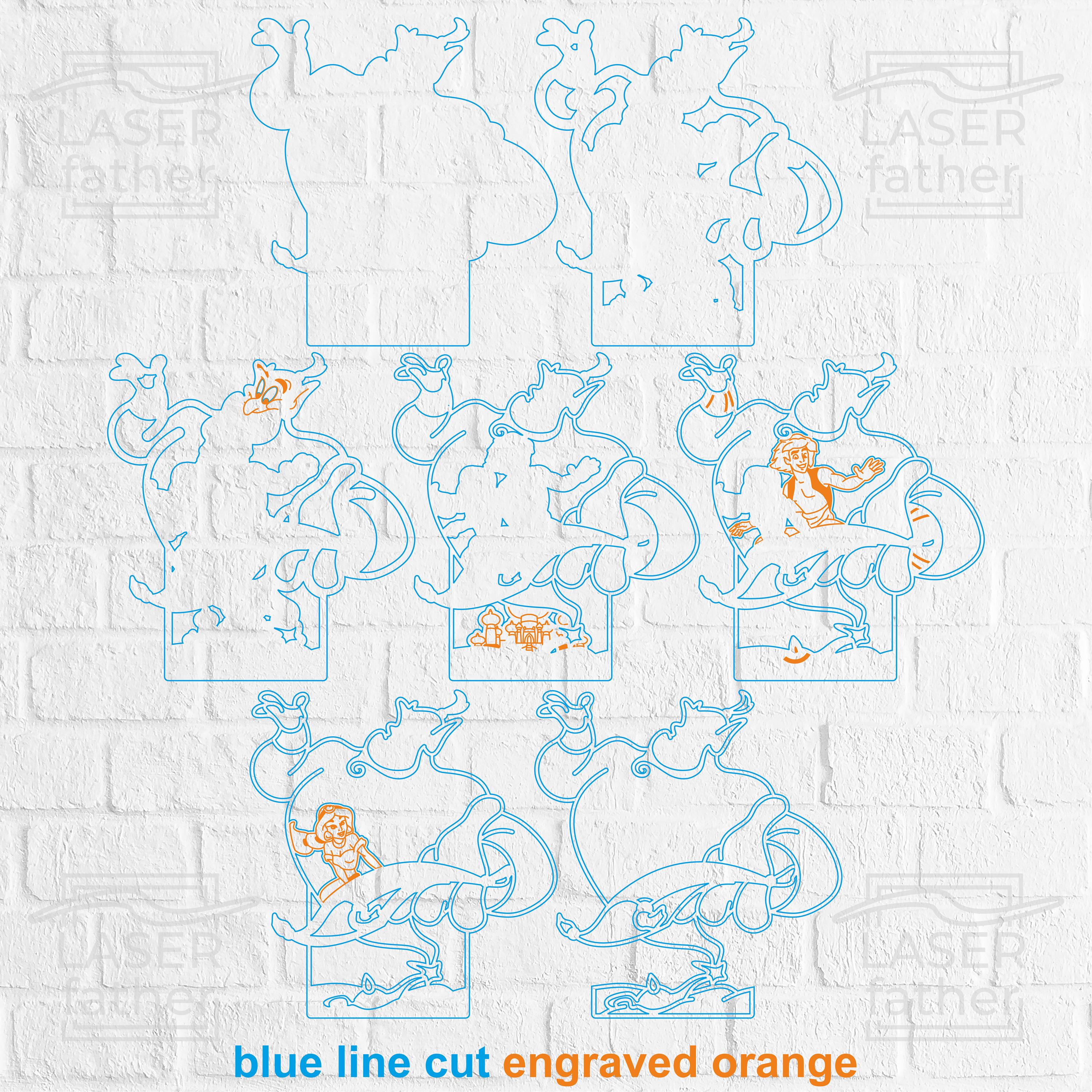 Aladdin SVG, Princess Jasmine SVG, 3D Layered Laser Cut Files, Genie ...