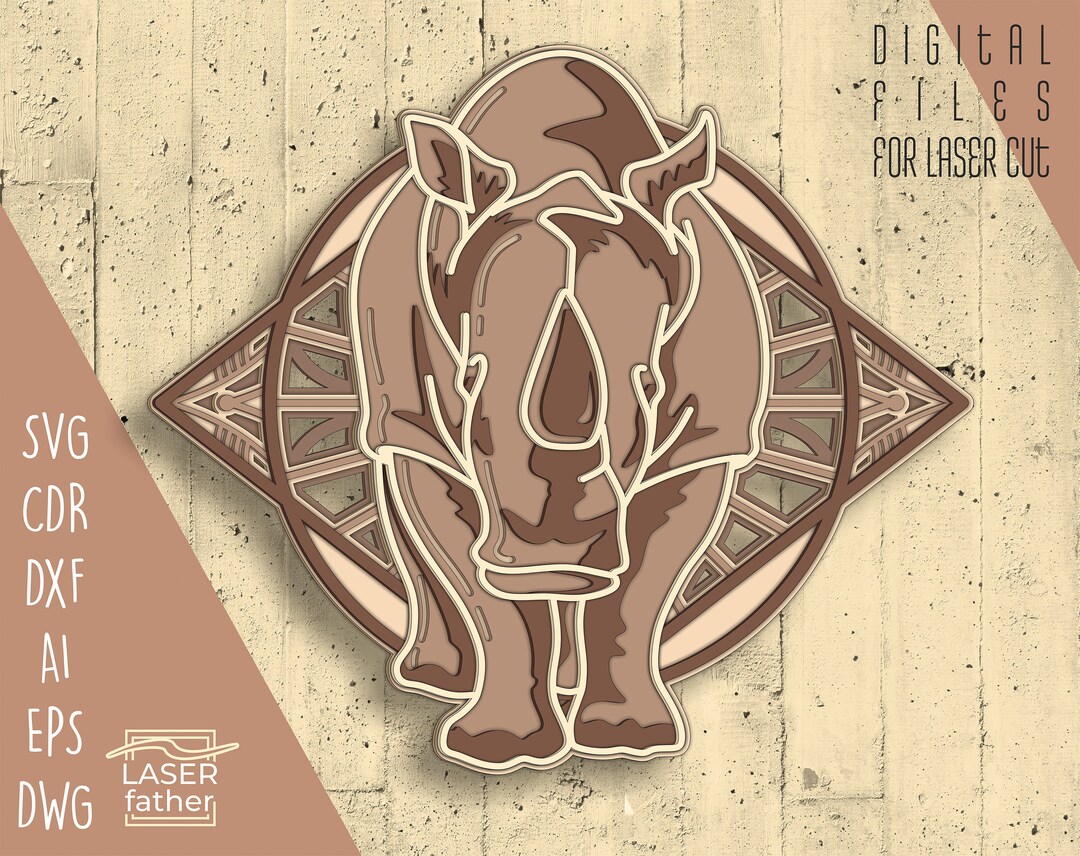 Rhinoceros 3D Multilayered SVG, Digital Download Ai Cdr Eps Png Dwg Dxf ...