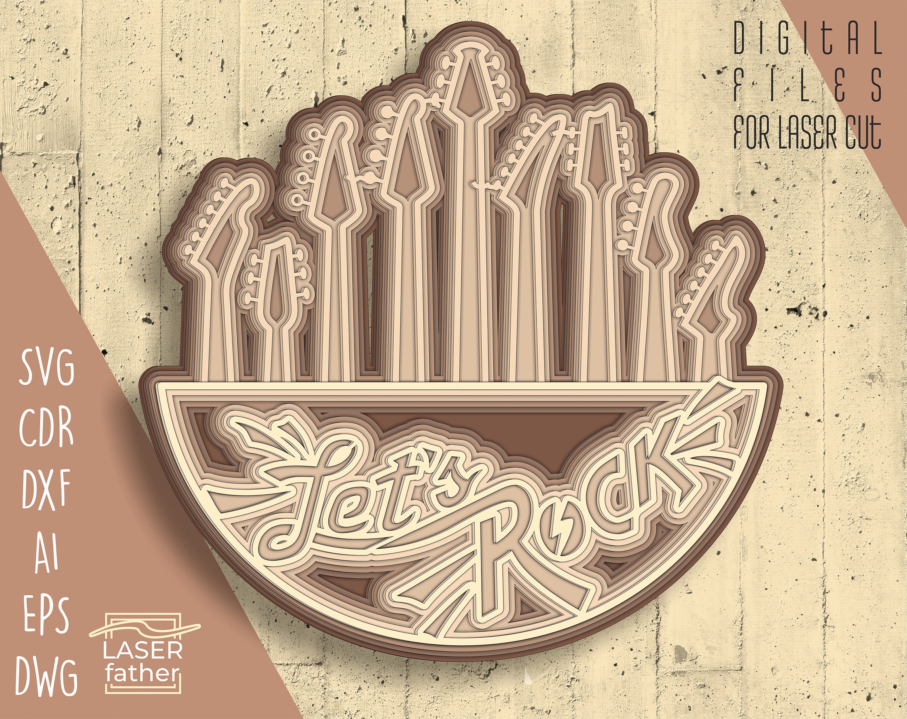 Let's Rock 3D Multilayered SVG, Digital Files Svg Ai Cdr Eps Png Dwg ...