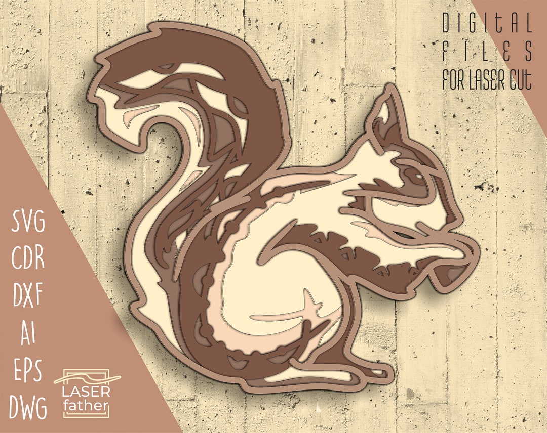 3D Squirrel Multilayer SVG, Digital Download Ai Cdr Eps Png Dwg Dxf, Laser Cutting, Crafting ...