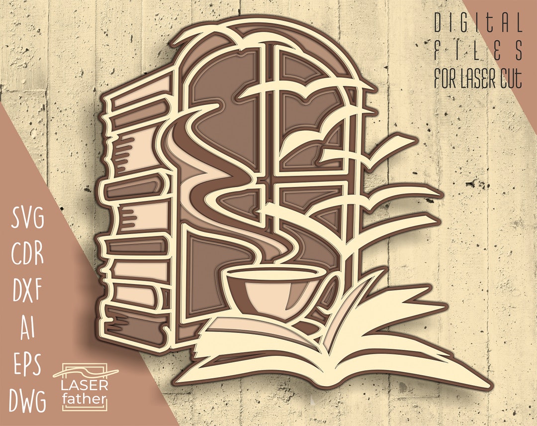 Books SVG Layered 3D Design for Laser Cutting, Digital Download Ai Cdr ...