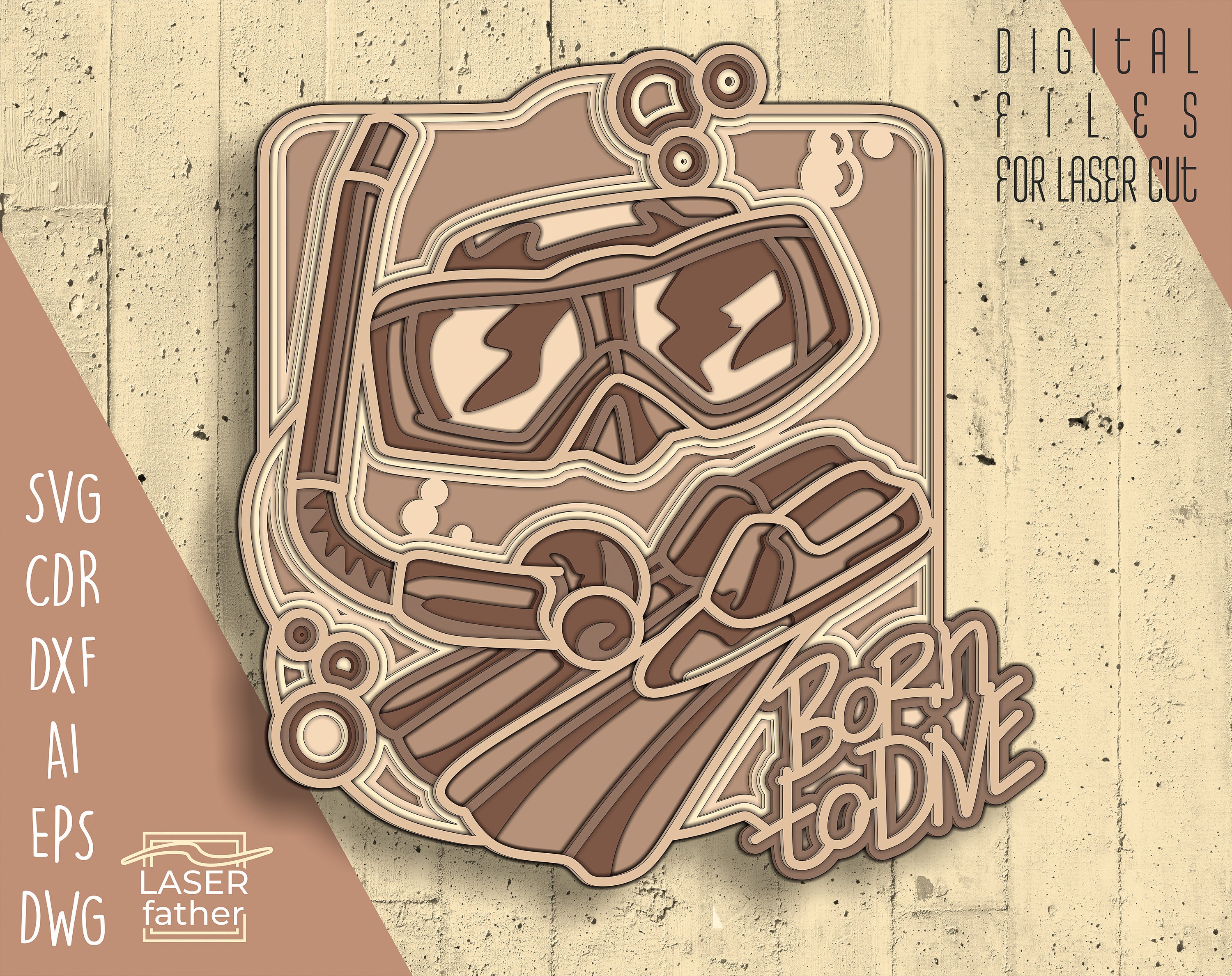 3D Multilayered Diver SVG, Digital Files Ai Cdr Eps Png Dwg Dxf, Laser ...