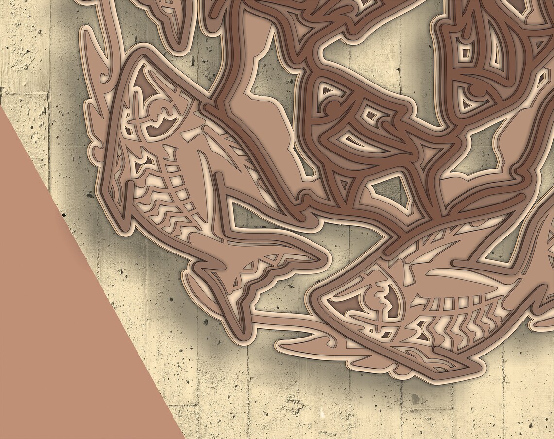 Layered SVG 3D Design Fish Files Ai Cdr Eps Png Dwg Dxf 6 Layers Laser ...